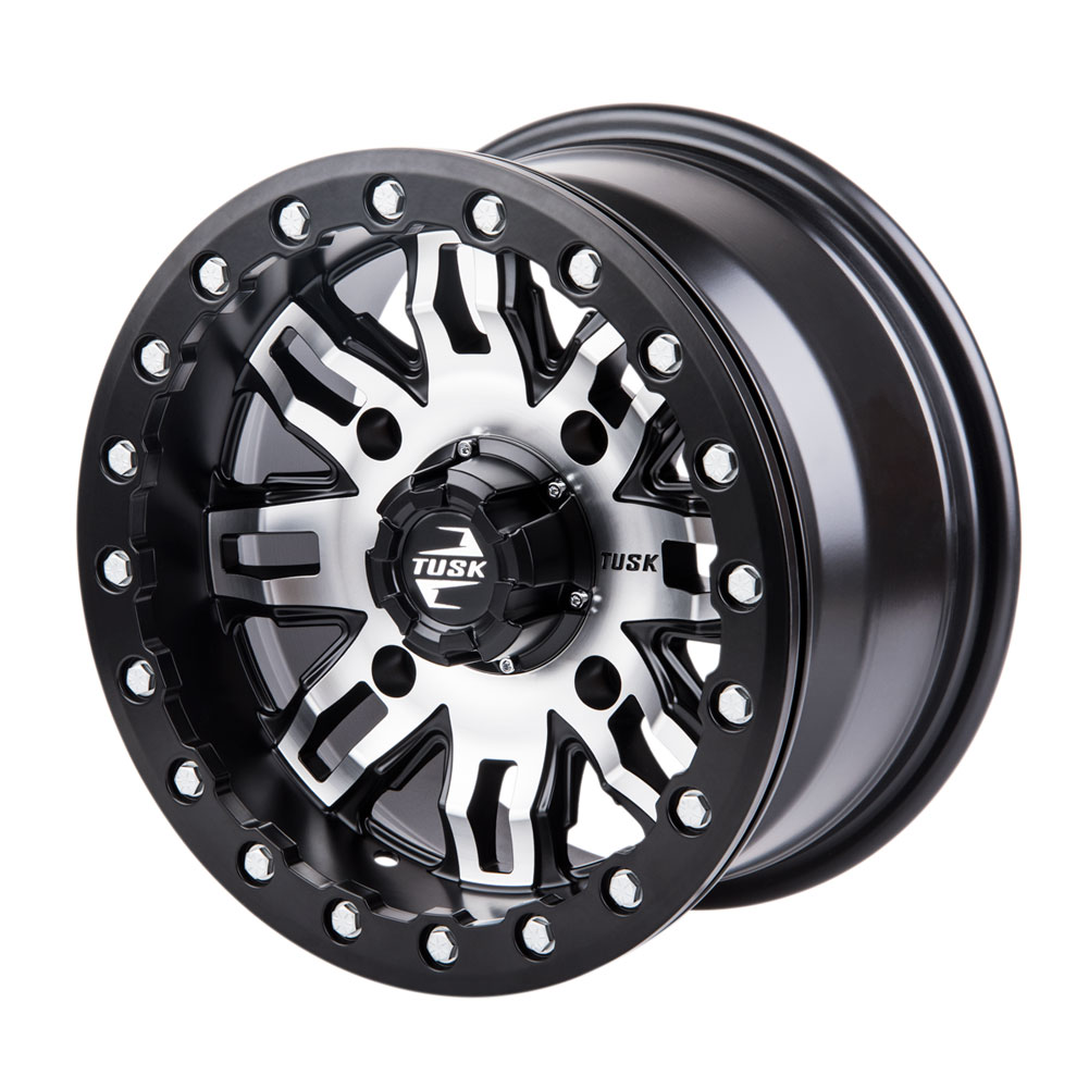 (2 Pack) 4/110 Tusk Teton Beadlock Wheel 14x7 5.0 + 2.0 Machined/Black ...